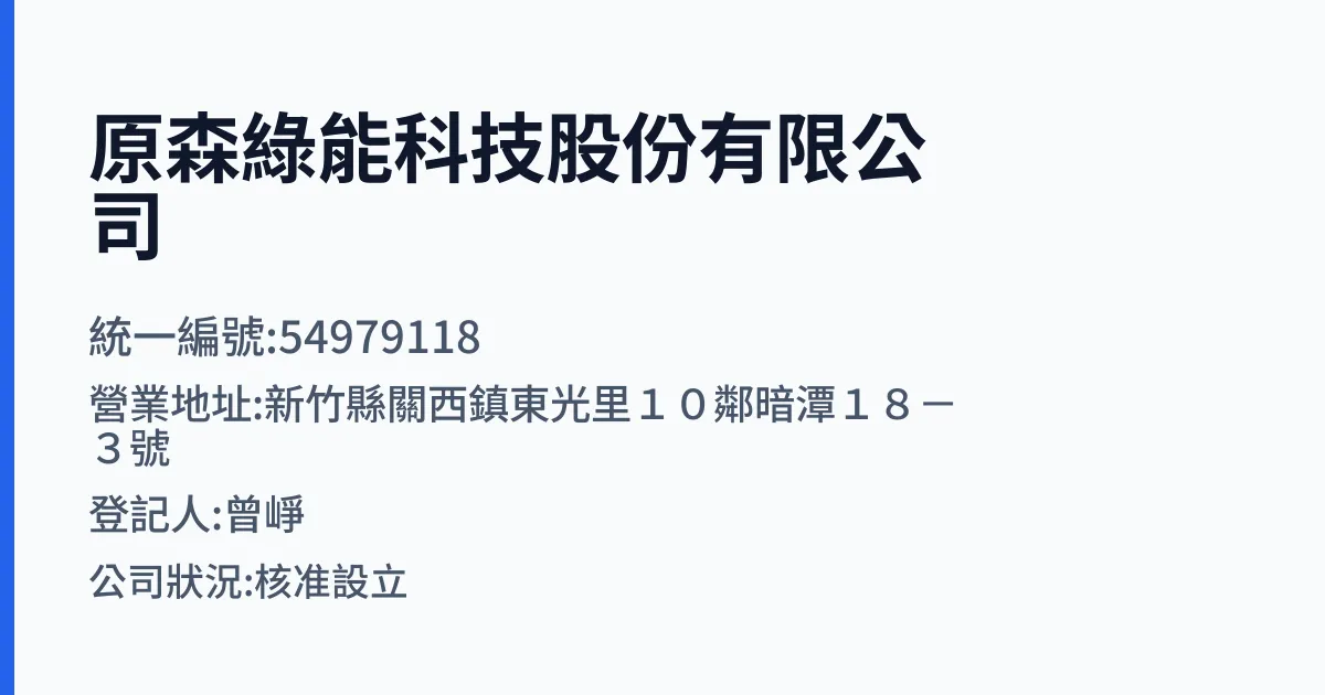 原森綠能科技股份有限公司 - 統編 54979118(新竹縣) 公司登記資料與營業項目詳細圖表