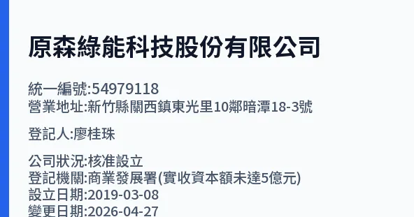 原森綠能科技股份有限公司的照片-統編 54979118(新竹縣) 公司登記資料與營業項目詳細圖表