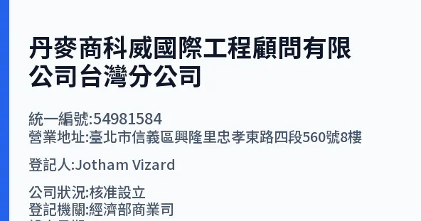 丹麥商科威國際工程顧問有限公司台灣分公司的照片-統編 54981584(臺北市) 公司登記資料與營業項目詳細圖表