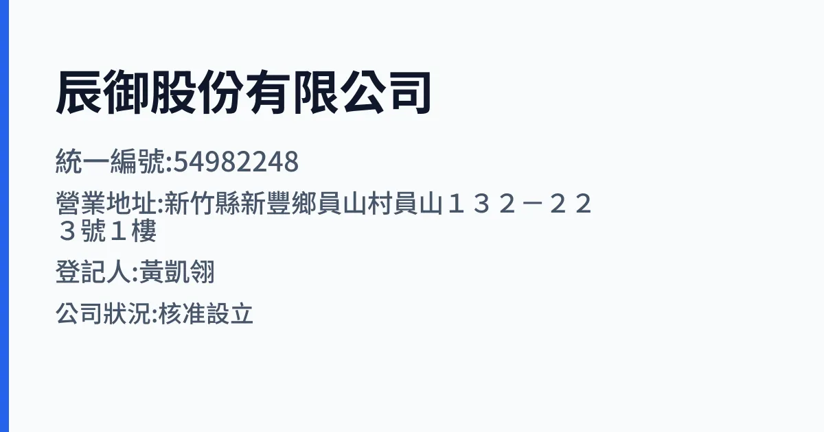 辰御股份有限公司 - 統編 54982248(新竹縣) 公司登記資料與營業項目詳細圖表
