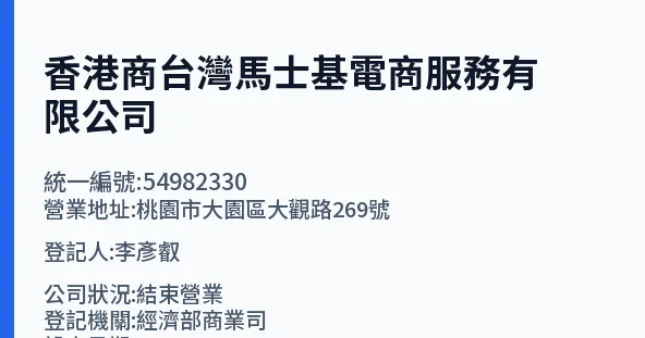 香港商台灣馬士基電商服務有限公司的照片-統編 54982330(桃園市) 公司登記資料與營業項目詳細圖表
