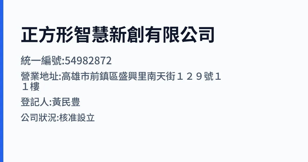正方形智慧新創有限公司 - 統編 54982872(高雄市) 公司登記資料與營業項目詳細圖表