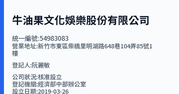 牛油果文化娛樂股份有限公司的照片-統編 54983083(新竹市) 公司登記資料與營業項目詳細圖表