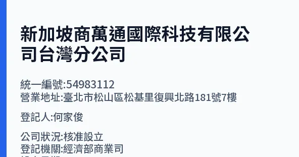 新加坡商萬通國際科技有限公司台灣分公司的照片-統編 54983112(臺北市) 公司登記資料與營業項目詳細圖表