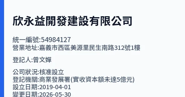 欣永益開發建設有限公司的照片-統編 54984127(嘉義市) 公司登記資料與營業項目詳細圖表