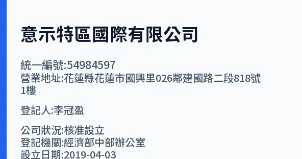 意示特區國際有限公司的照片-統編 54984597(花蓮縣) 公司登記資料與營業項目詳細圖表