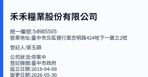 禾禾糧業股份有限公司的照片-統編 54985505(臺中市) 公司登記資料與營業項目詳細圖表