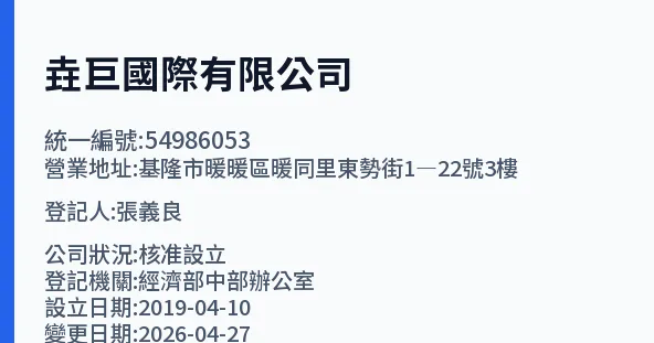 垚巨國際有限公司的照片-統編 54986053(基隆市) 公司登記資料與營業項目詳細圖表