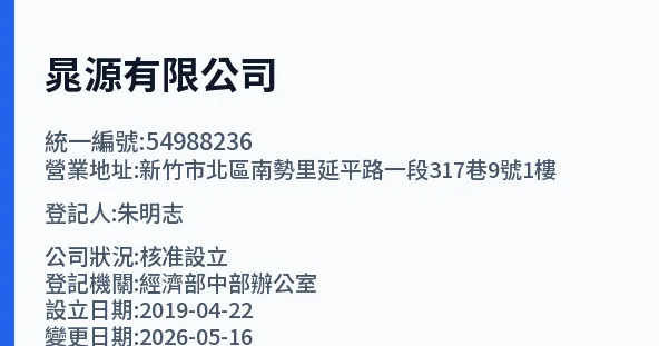 晁源有限公司的照片-統編 54988236(新竹市) 公司登記資料與營業項目詳細圖表