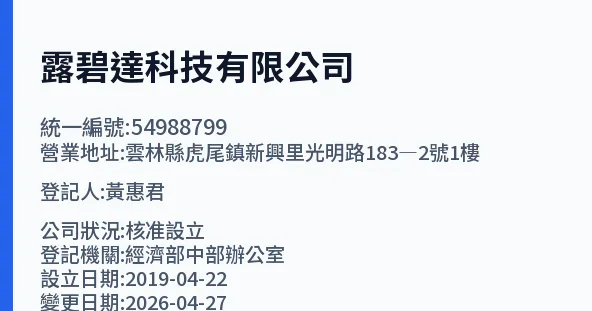 露碧達科技有限公司的照片-統編 54988799(雲林縣) 公司登記資料與營業項目詳細圖表