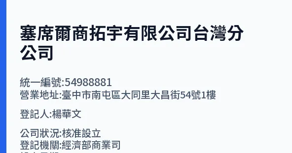 塞席爾商拓宇有限公司台灣分公司的照片-統編 54988881(臺中市) 公司登記資料與營業項目詳細圖表
