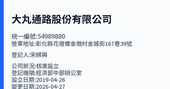 大丸通路股份有限公司的照片-統編 54989880(彰化縣) 公司登記資料與營業項目詳細圖表