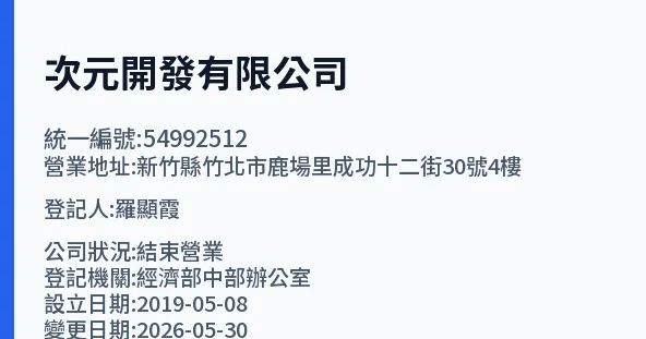 次元開發有限公司的照片-統編 54992512(新竹縣) 公司登記資料與營業項目詳細圖表