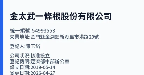 金太武一條根股份有限公司的照片-統編 54993553(金門縣) 公司登記資料與營業項目詳細圖表