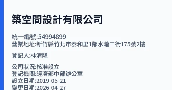 築空間設計有限公司的照片-統編 54994899(新竹縣) 公司登記資料與營業項目詳細圖表