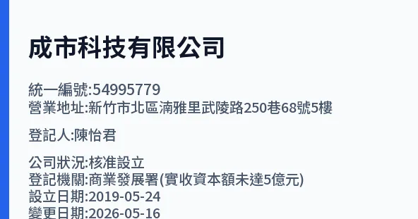 成市科技有限公司的照片-統編 54995779(新竹市) 公司登記資料與營業項目詳細圖表