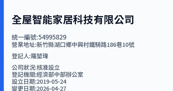 全屋智能家居科技有限公司的照片-統編 54995829(新竹縣) 公司登記資料與營業項目詳細圖表