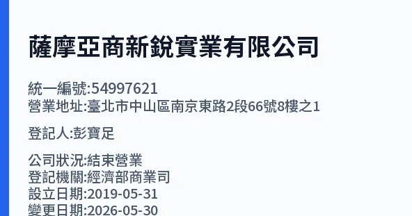 薩摩亞商新銳實業有限公司的照片-統編 54997621(臺北市) 公司登記資料與營業項目詳細圖表