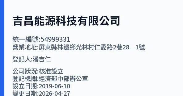 吉昌能源科技有限公司的照片-統編 54999331(屏東縣) 公司登記資料與營業項目詳細圖表
