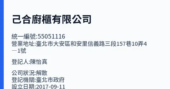 己合廚櫃有限公司的照片-統編 55051116(臺北市) 公司登記資料與營業項目詳細圖表