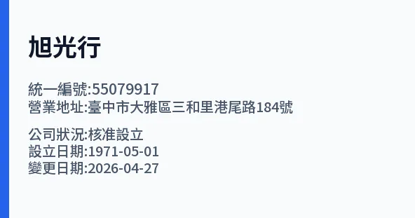 旭光行的照片-統編 55079917(臺中市) 公司登記資料與營業項目詳細圖表