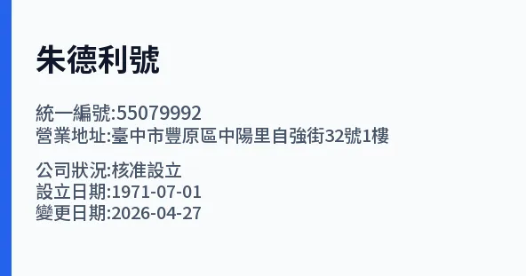 朱德利號的照片-統編 55079992(臺中市) 公司登記資料與營業項目詳細圖表