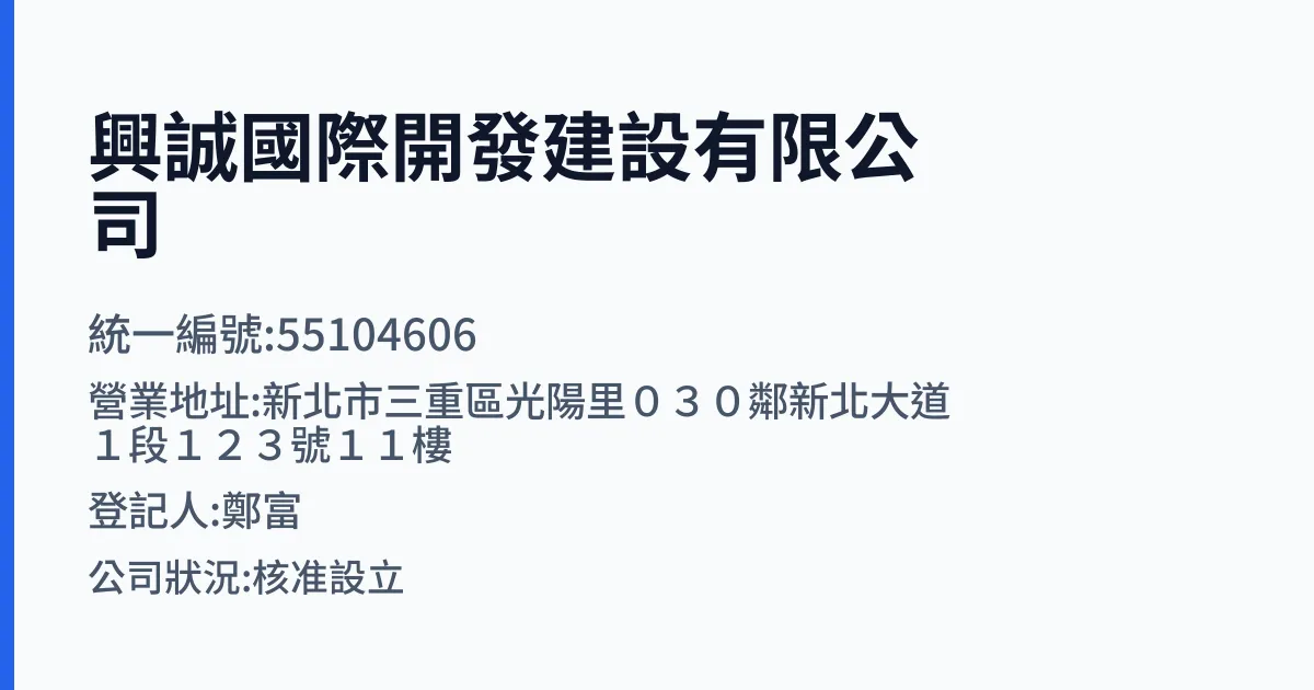 興誠國際開發建設有限公司 - 統編 55104606(新北市) 公司登記資料與營業項目詳細圖表