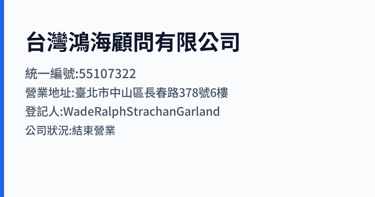 台灣鴻海顧問有限公司 - 統編 55107322(臺北市) 公司登記資料與營業項目詳細圖表