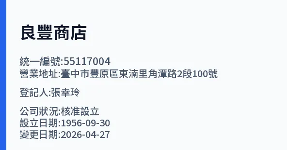 良豐商店的照片-統編 55117004(臺中市) 公司登記資料與營業項目詳細圖表