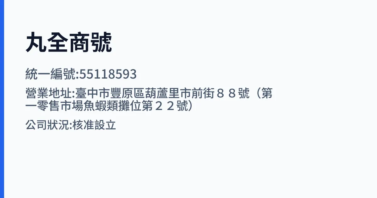 丸全商號 - 統編 55118593(臺中市) 公司登記資料與營業項目詳細圖表
