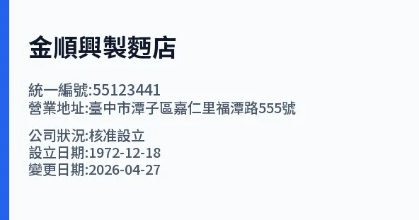 金順興製麪店的照片-統編 55123441(臺中市) 公司登記資料與營業項目詳細圖表