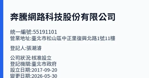 奔騰網路科技股份有限公司的照片-統編 55191101(臺北市) 公司登記資料與營業項目詳細圖表