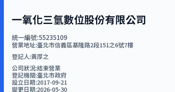 一氧化三氫數位股份有限公司的照片-統編 55235109(臺北市) 公司登記資料與營業項目詳細圖表