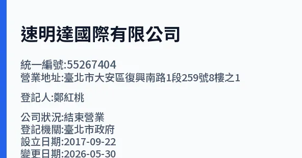 速明達國際有限公司的照片-統編 55267404(臺北市) 公司登記資料與營業項目詳細圖表