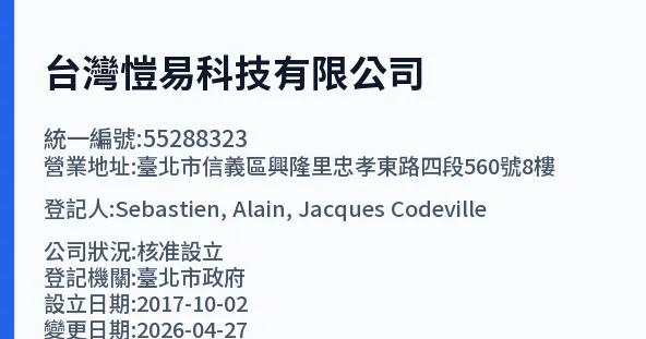 台灣愷易科技有限公司的照片-統編 55288323(臺北市) 公司登記資料與營業項目詳細圖表