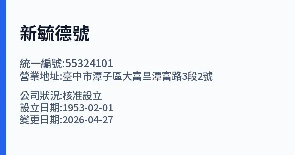 新毓德號的照片-統編 55324101(臺中市) 公司登記資料與營業項目詳細圖表