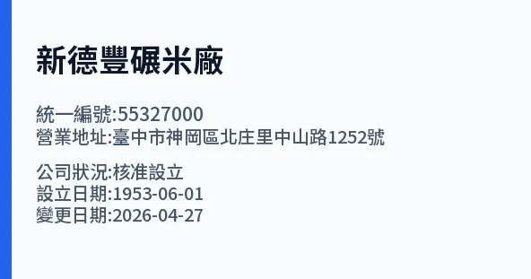 新德豐碾米廠的照片-統編 55327000(臺中市) 公司登記資料與營業項目詳細圖表