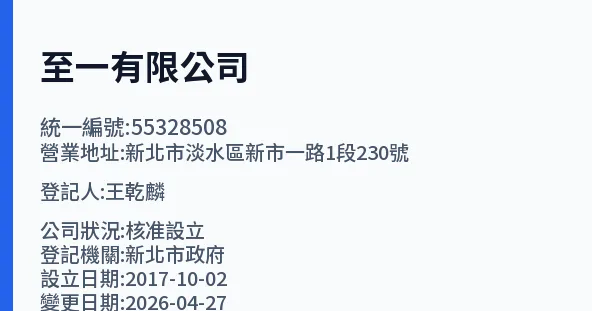 至一有限公司的照片-統編 55328508(新北市) 公司登記資料與營業項目詳細圖表