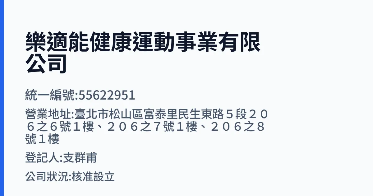 樂適能健康運動事業有限公司 - 統編 55622951(臺北市) 公司登記資料與營業項目詳細圖表
