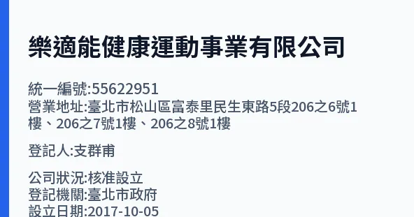 樂適能健康運動事業有限公司的照片-統編 55622951(臺北市) 公司登記資料與營業項目詳細圖表