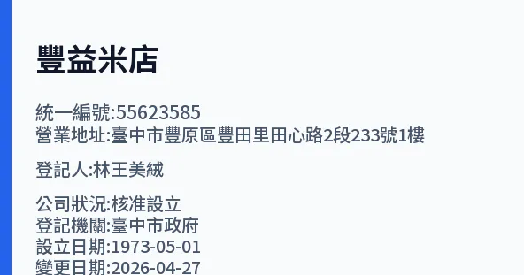 豐益米店的照片-統編 55623585(臺中市) 公司登記資料與營業項目詳細圖表
