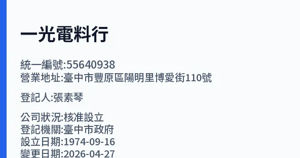 一光電料行的照片-統編 55640938(臺中市) 公司登記資料與營業項目詳細圖表