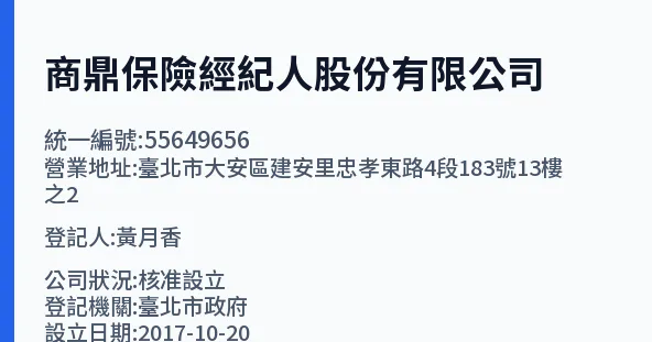 商鼎保險經紀人股份有限公司的照片-統編 55649656(臺北市) 公司登記資料與營業項目詳細圖表
