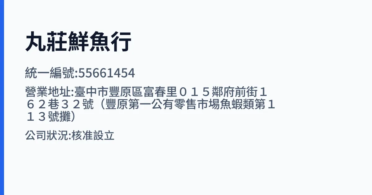 丸莊鮮魚行 - 統編 55661454(臺中市) 公司登記資料與營業項目詳細圖表
