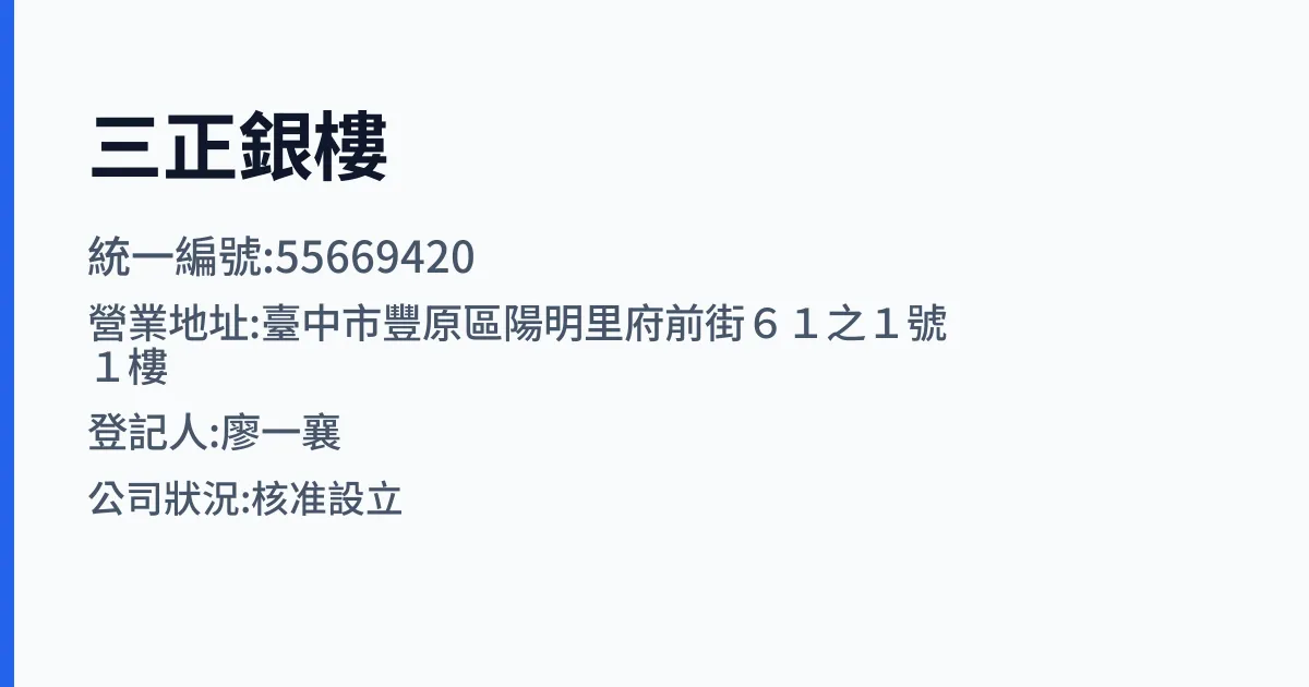 三正銀樓 - 統編 55669420(臺中市) 公司登記資料與營業項目詳細圖表