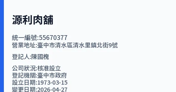 源利肉舖的照片-統編 55670377(臺中市) 公司登記資料與營業項目詳細圖表