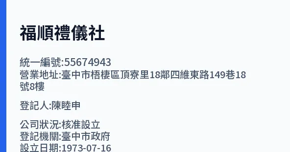 福順禮儀社的照片-統編 55674943(臺中市) 公司登記資料與營業項目詳細圖表