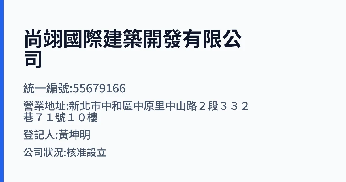 尚翊國際建築開發有限公司 - 統編 55679166(新北市) 公司登記資料與營業項目詳細圖表