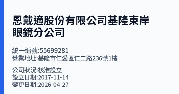恩戴適股份有限公司基隆東岸眼鏡分公司的照片-統編 55699281(基隆市) 公司登記資料與營業項目詳細圖表