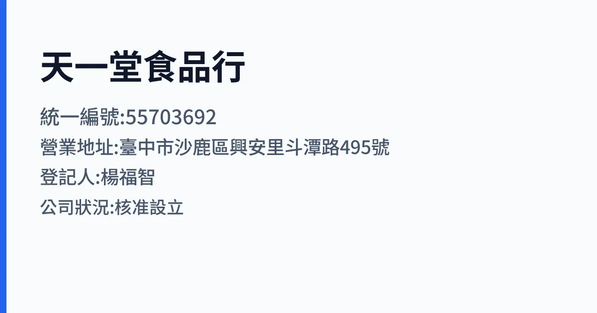天一堂食品行 - 統編 55703692(臺中市) 公司登記資料與營業項目詳細圖表